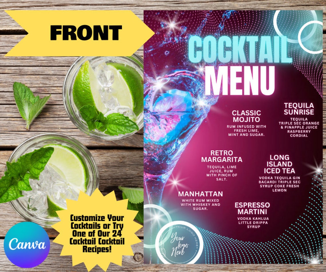 100% Editable Cocktail Menu Canva Template Futuristic, Digital Download ...