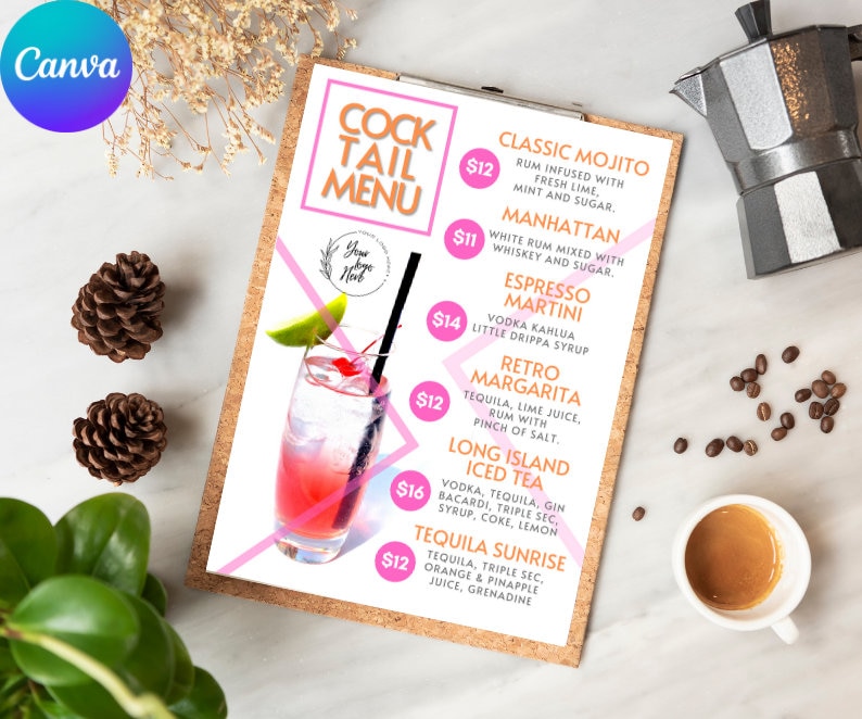 Elegant Cocktail Menu With Matching Shooter List - *edit-download-print ...