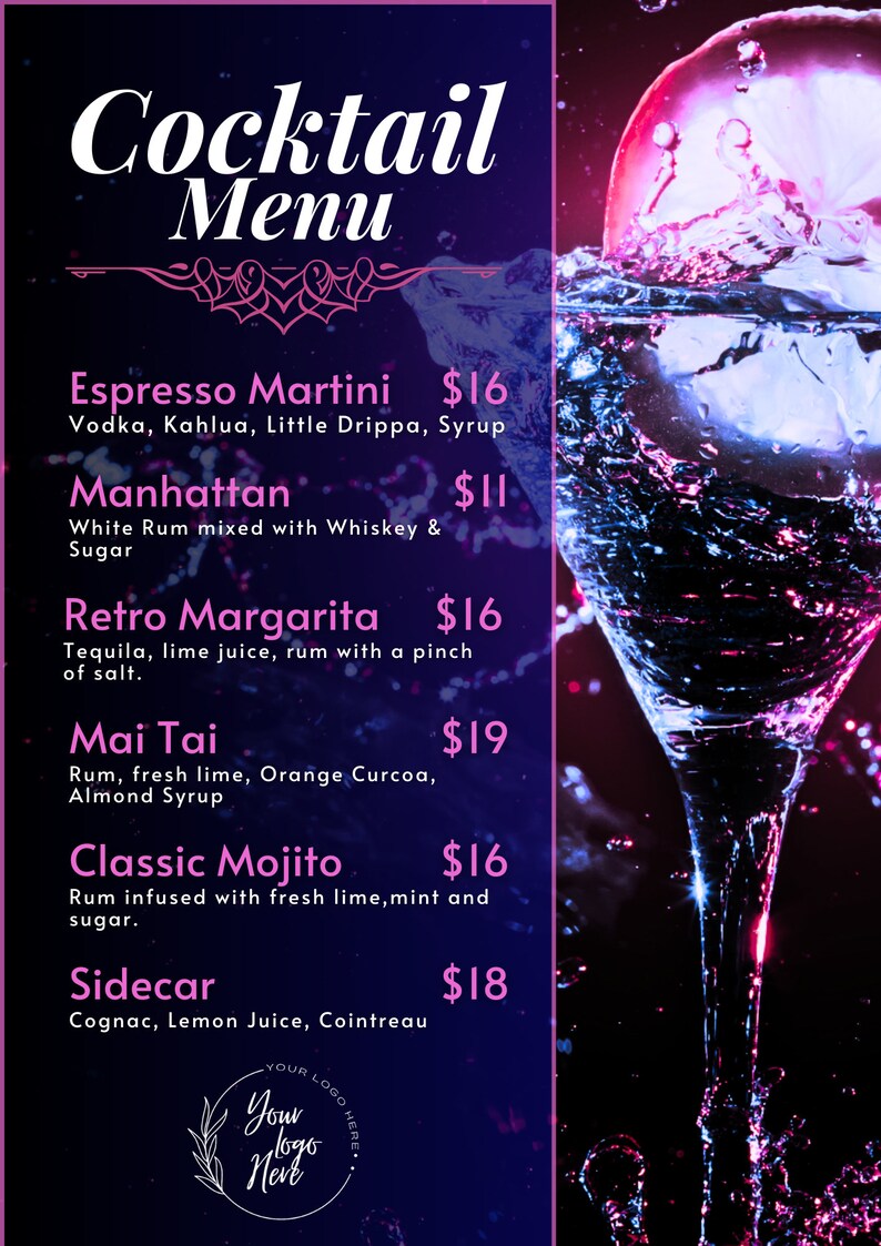 Bundle 3 Pack - Editable Cocktail Menu Template BUNDLE - 3x Canva ...