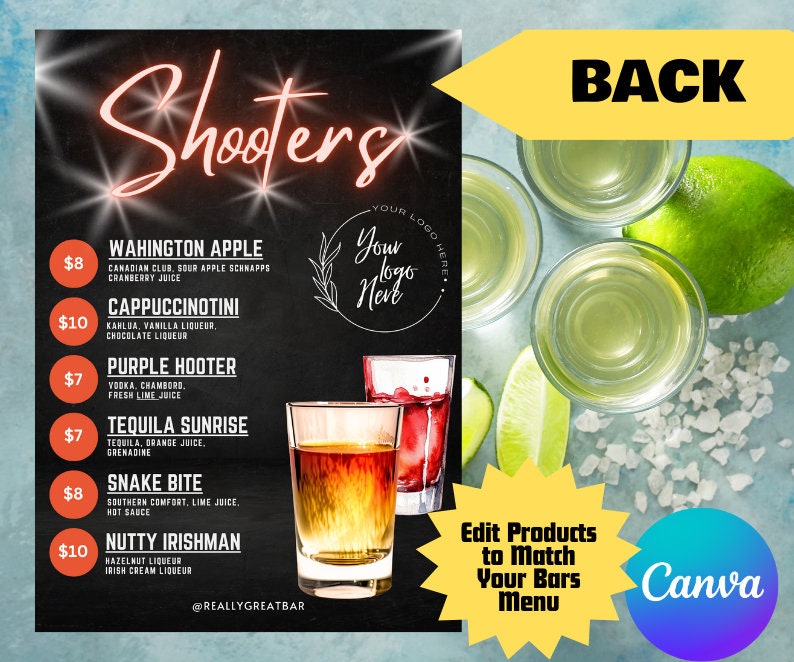 Orange Neon Cocktail Menu Template: Editable Canva Design (digital ...