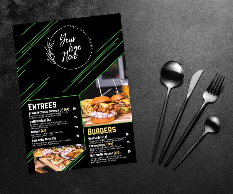 A4 Restaurant Menu Canva Template Lime Green Digital - Etsy