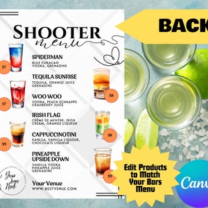 Cocktail Menu With Matching Shooters List - Fully Editable Template on ...