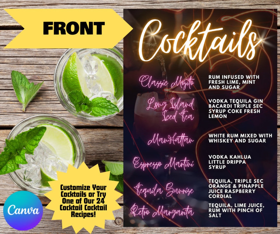 Create Your Own Cocktail Menu With Free Shooter Menu Canva Template ...
