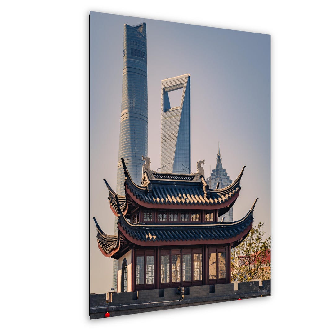 Shanghai Cityscape Photography Print, Traditional Pavilion and Modern ...