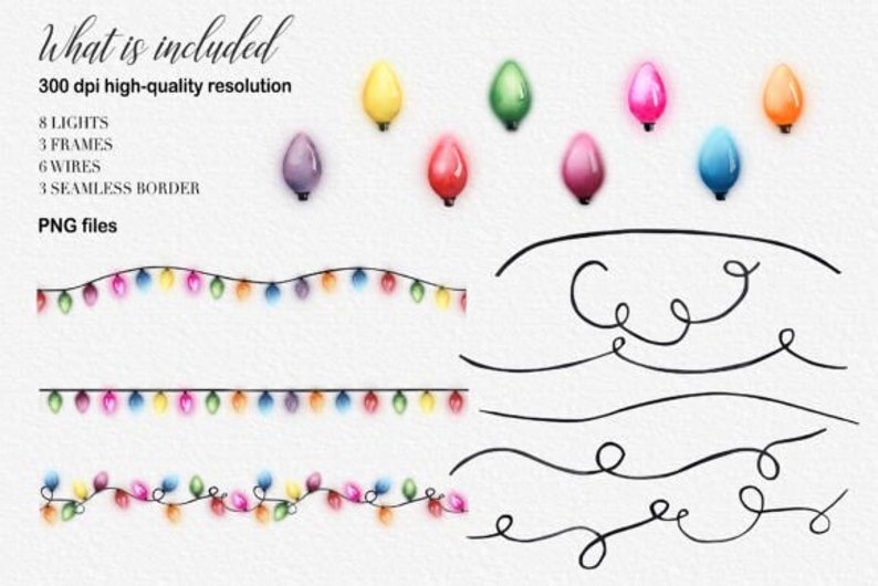 Glowing Christmas Light Clip Art: Hand Painted Watercolor - Etsy