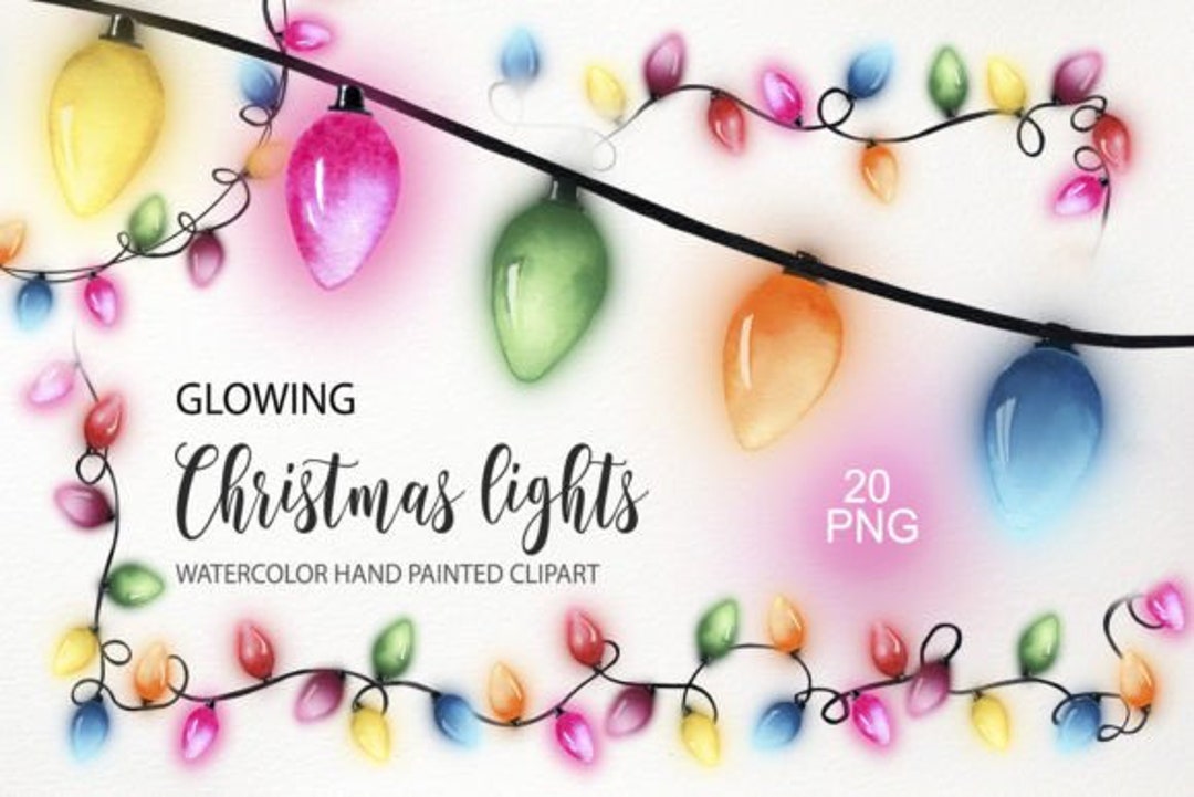 Glowing Christmas Light Clip Art: Hand Painted Watercolor - Etsy