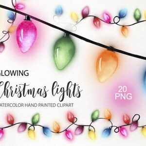 Glowing Christmas Light Clip Art: Hand Painted Watercolor - Etsy