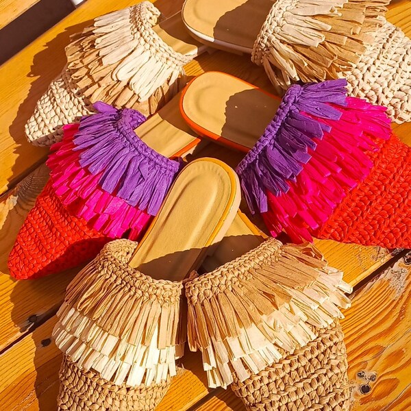 Raffia Slippers - Etsy