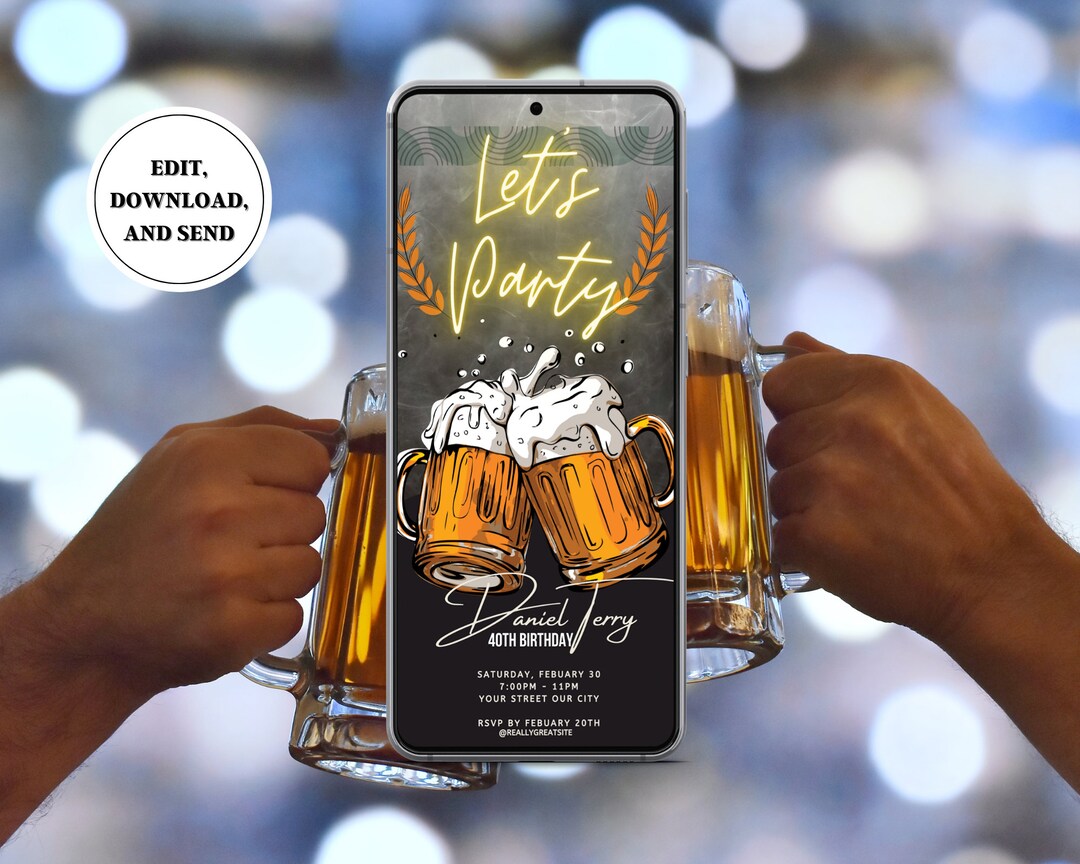 Digital Let's Party Beer Birthday Invitation, Electronic Beer E Invite ...