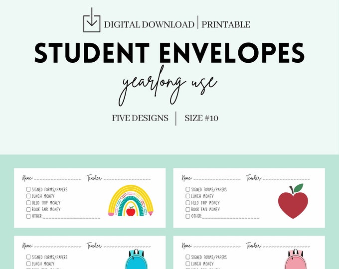 Student Envelopes for School || Printable Money Envelope || Instant ...