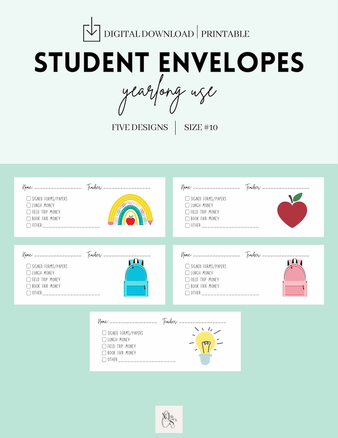 Student Envelopes for School Printable Money Envelope Instant Download ...