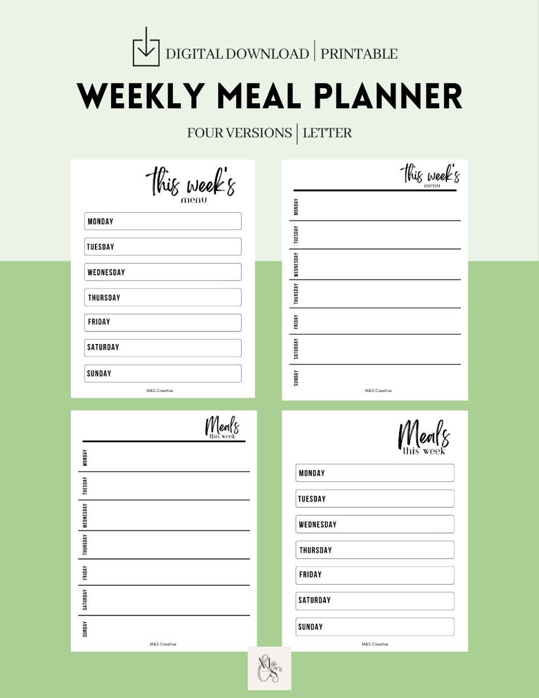 Weekly Meal Planner Printable Planner Instant Download Simple Easy to ...