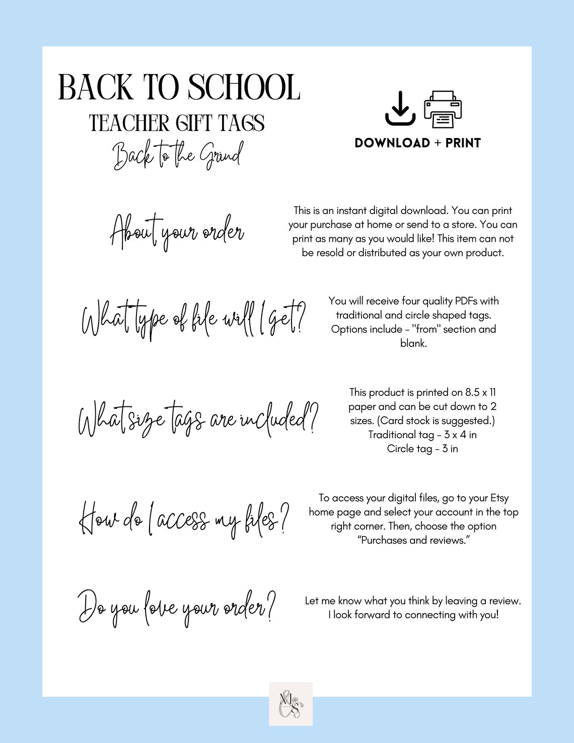 Printable Gift Tag Back to School Gift Tag Instant Digital Download ...