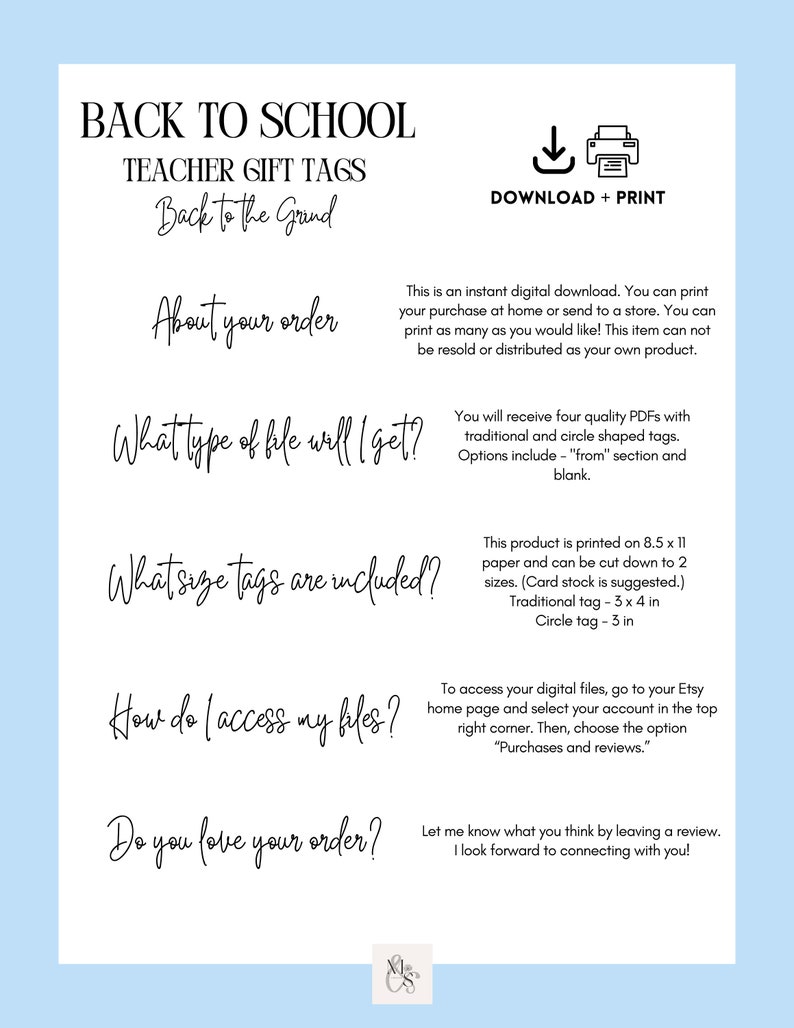 Printable Gift Tag Back to School Gift Tag Instant Digital Download ...