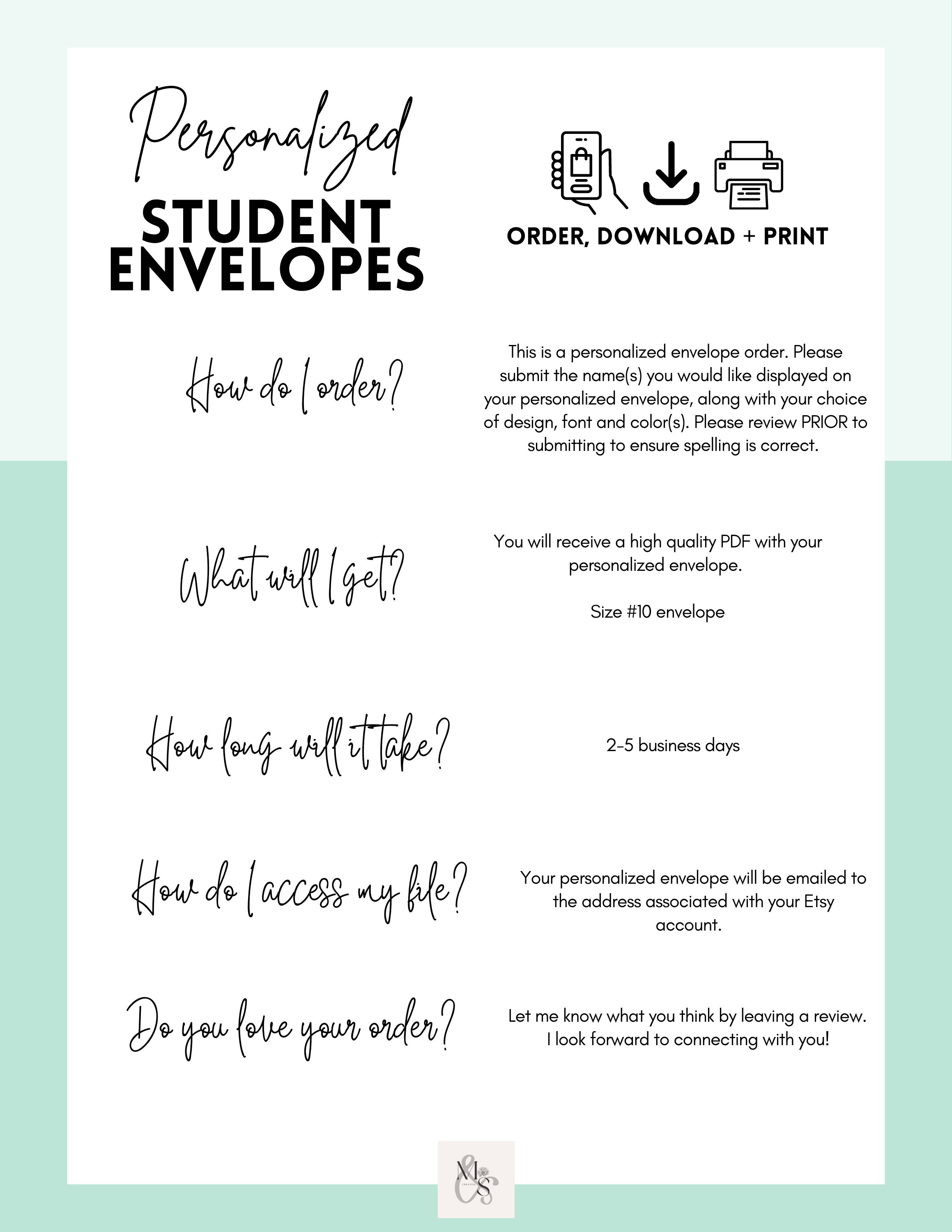 Personalized Student Envelope Student Money Envelope Printable ...