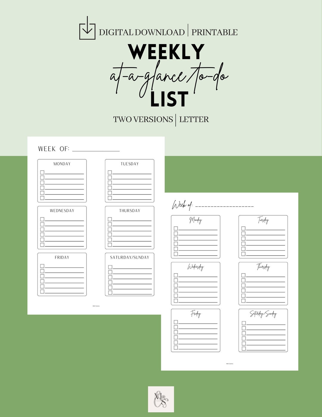 Week at a Glance to Do List Printable List Instant Download Simple Easy ...