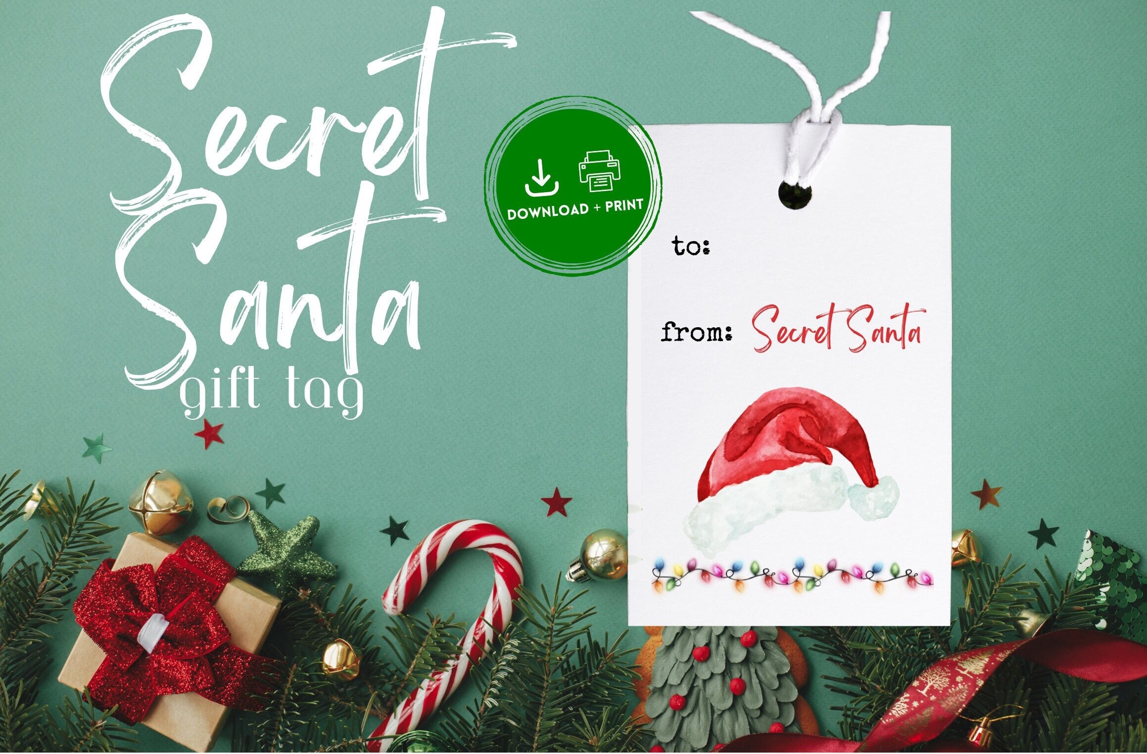 Secret Santa Gift Tag Printable Christmas Gift Tag Digital Download - Etsy