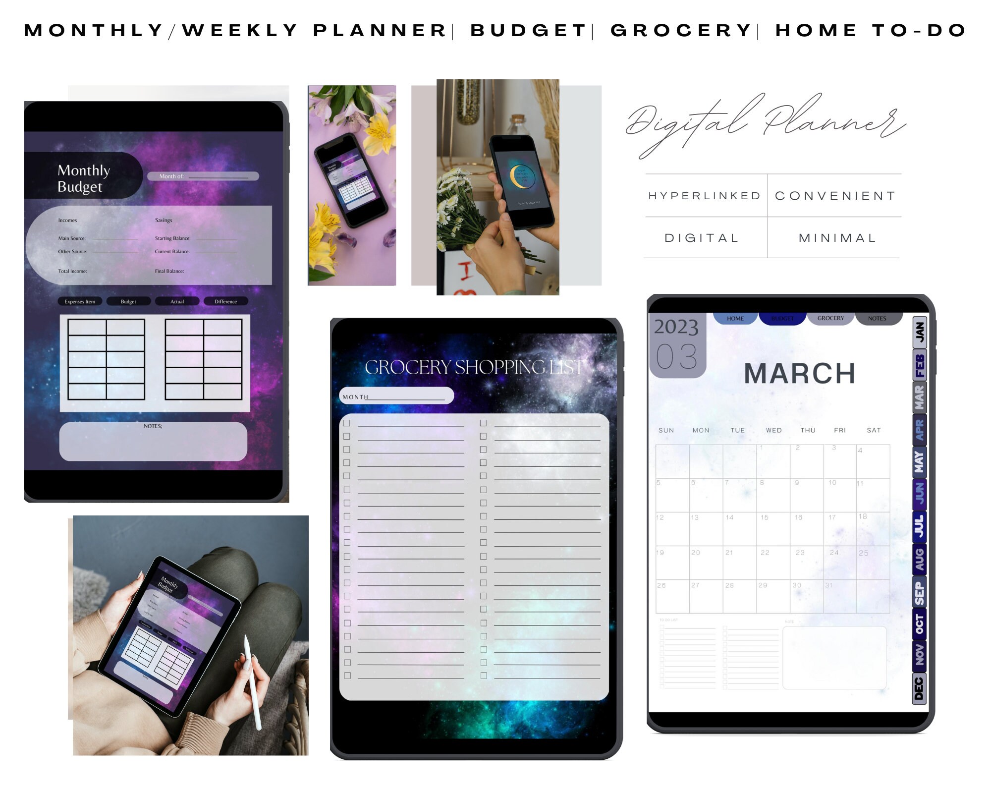 Galaxy Themed Digital Planner, Universe Theme, Budget Planner, Weekly ...