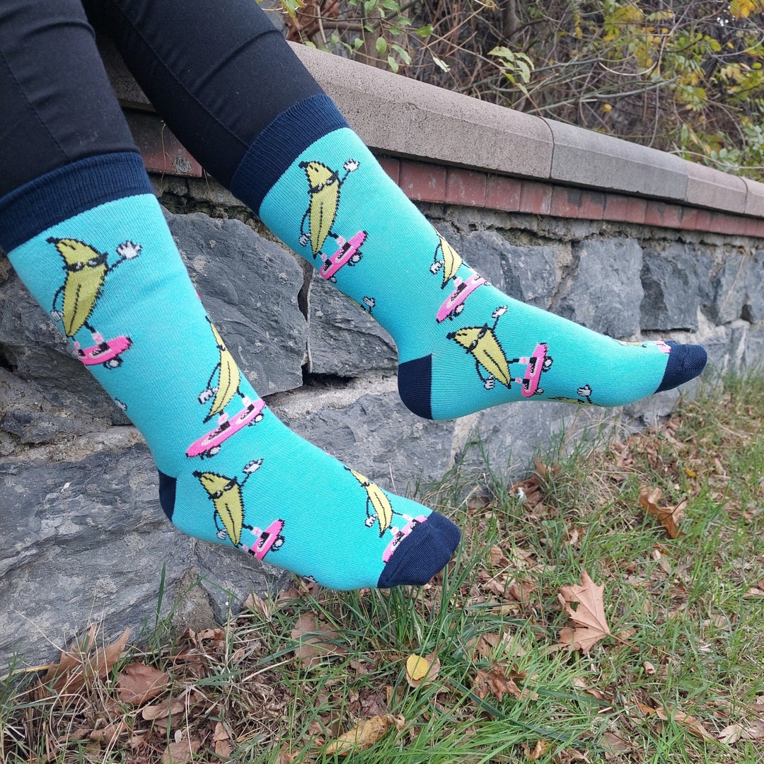 Blue Skateboard Banana Socks, Banana Lovers, Kitchen Socks, Fruit Socks ...