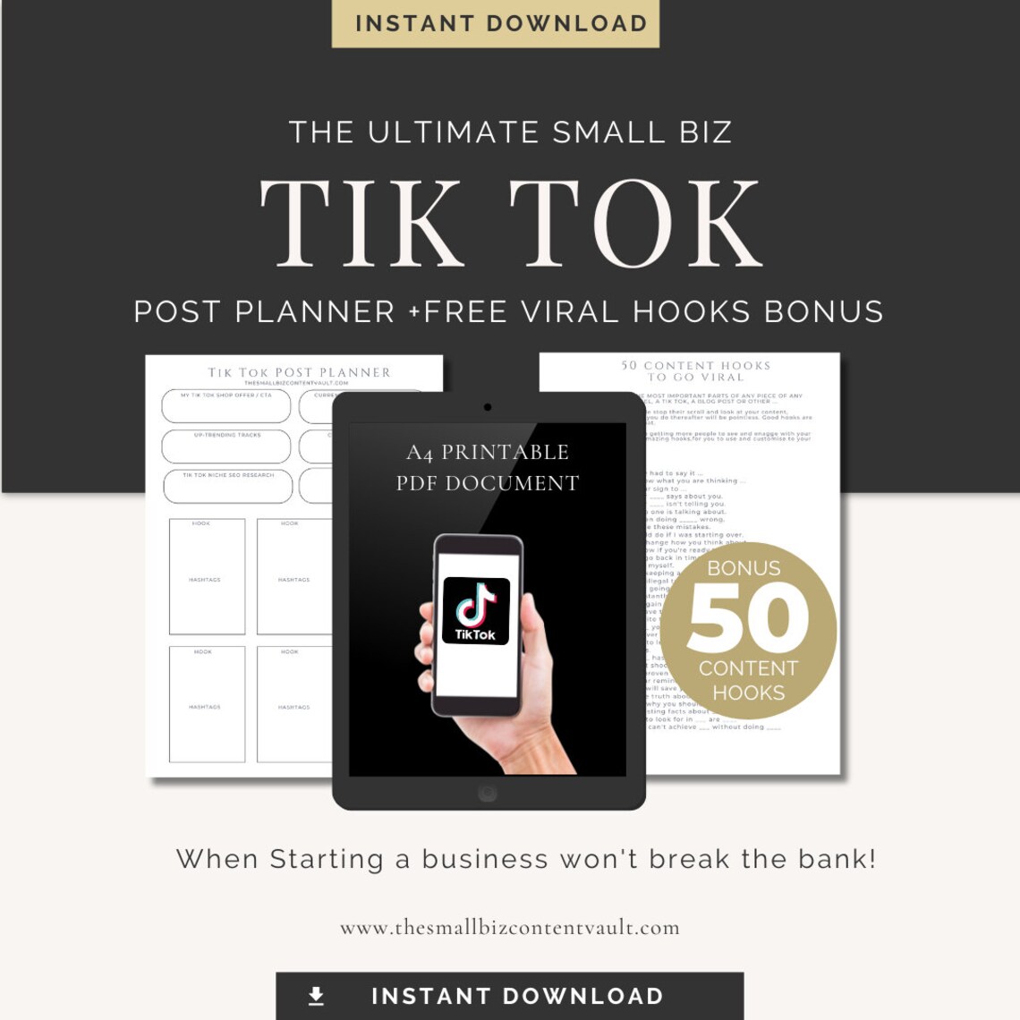 Tik Tok Weekly Post Planner Printable With 50 Content Viral Hooks, Tik ...