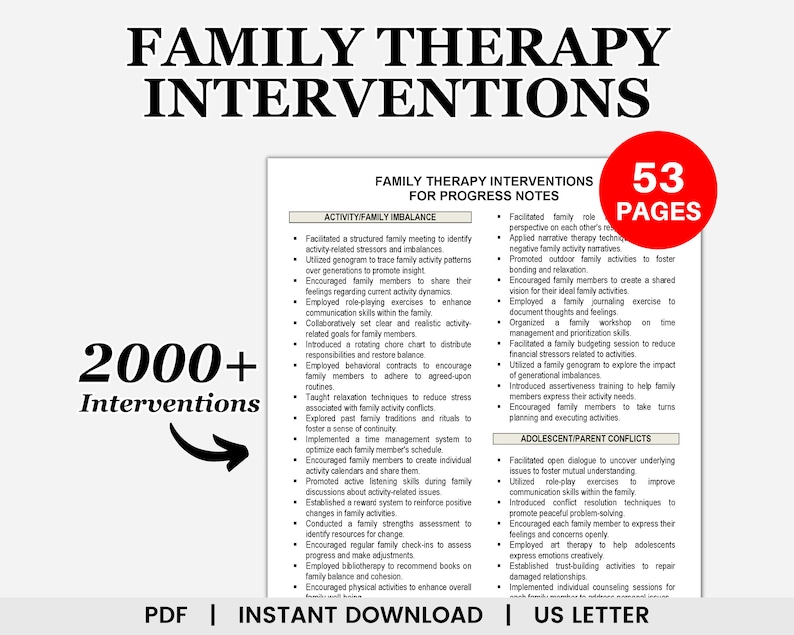 Family Therapy Interventions for Progress Notes, Therapeutic ...