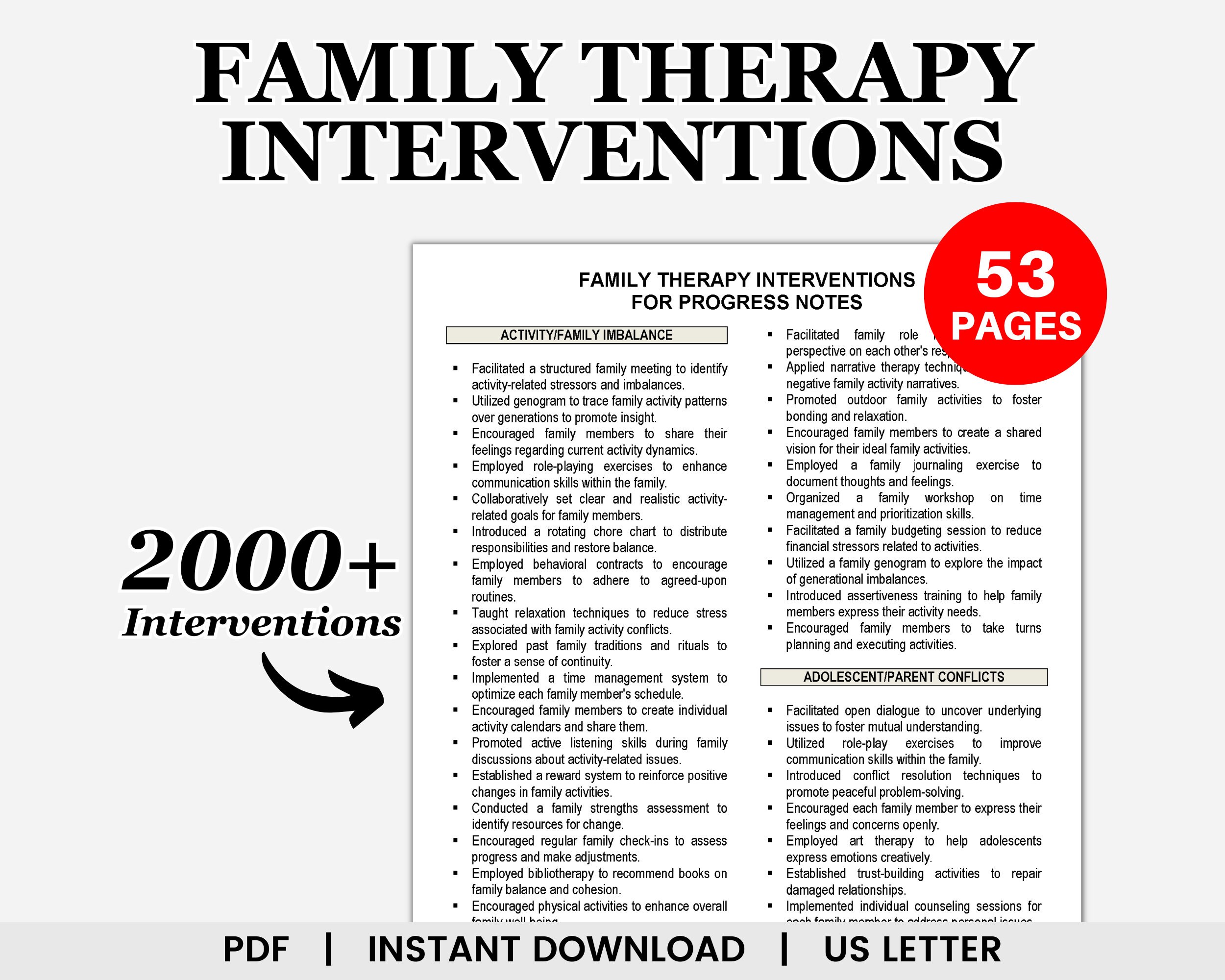 Family Therapy Interventions for Progress Notes, Therapeutic ...