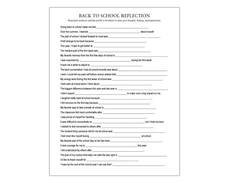 Back to School Reflection Worksheet, First Day of School, All About Me ...