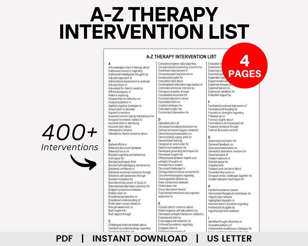 Therapy Intervention List, Therapeutic Interventions, Clinical Terms ...