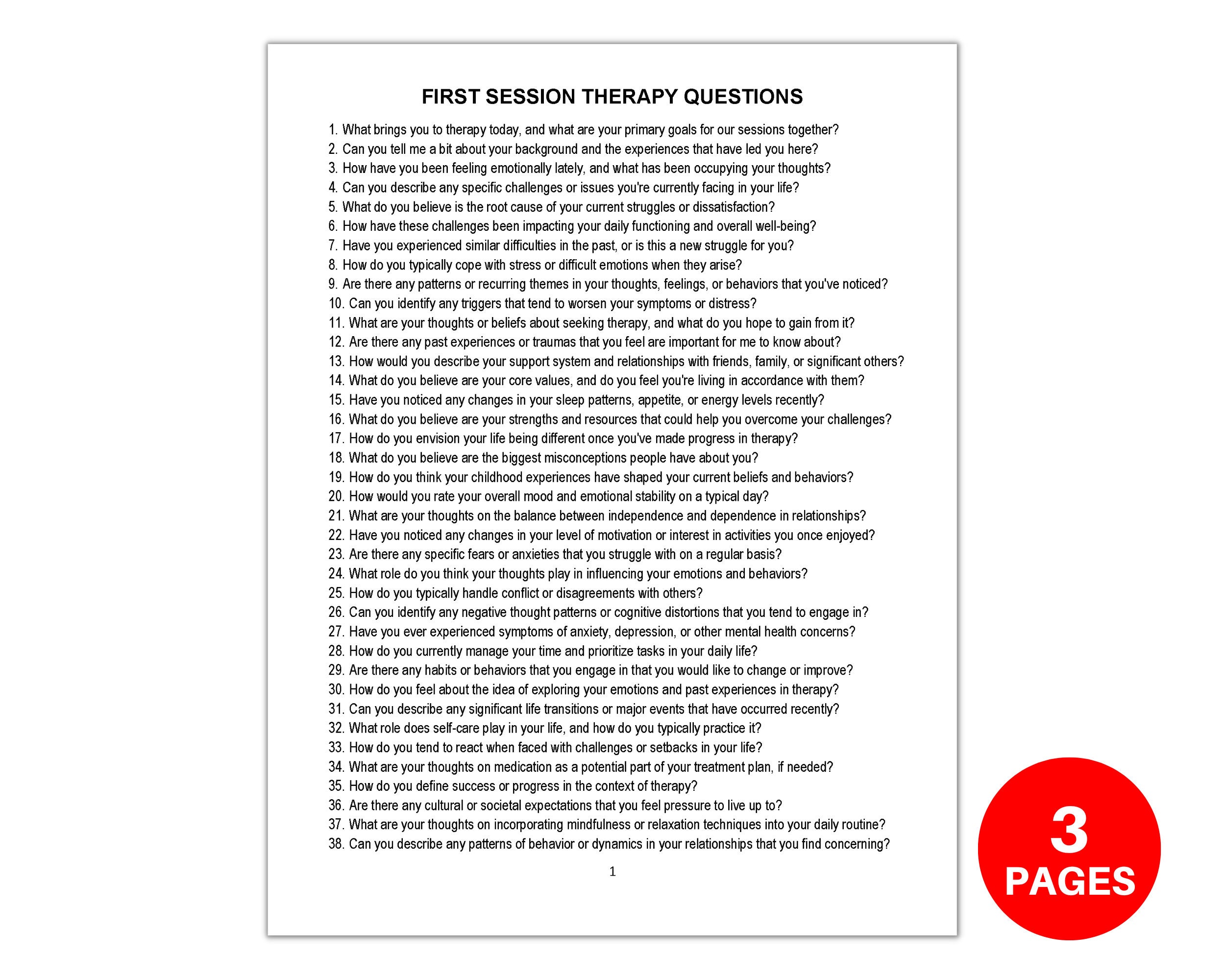 First Session Therapy Questions, Counseling Questions, Therapy ...