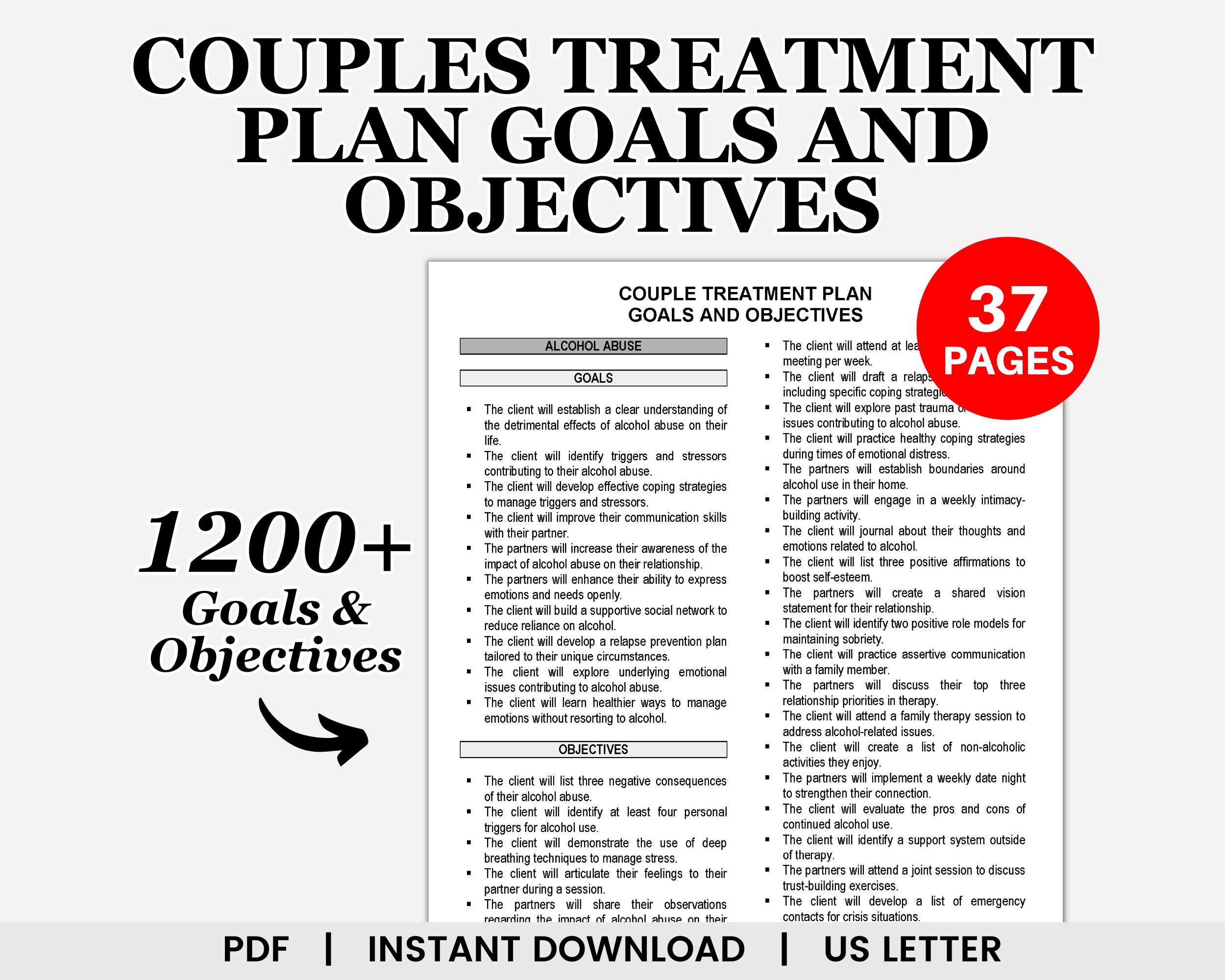 Couples Treatment Plan Goals and Objectives, Therapy Goals and ...