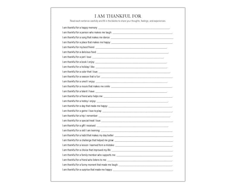 I Am Thankful for Worksheet, Thanksgiving Game, Thanksgiving Activity ...