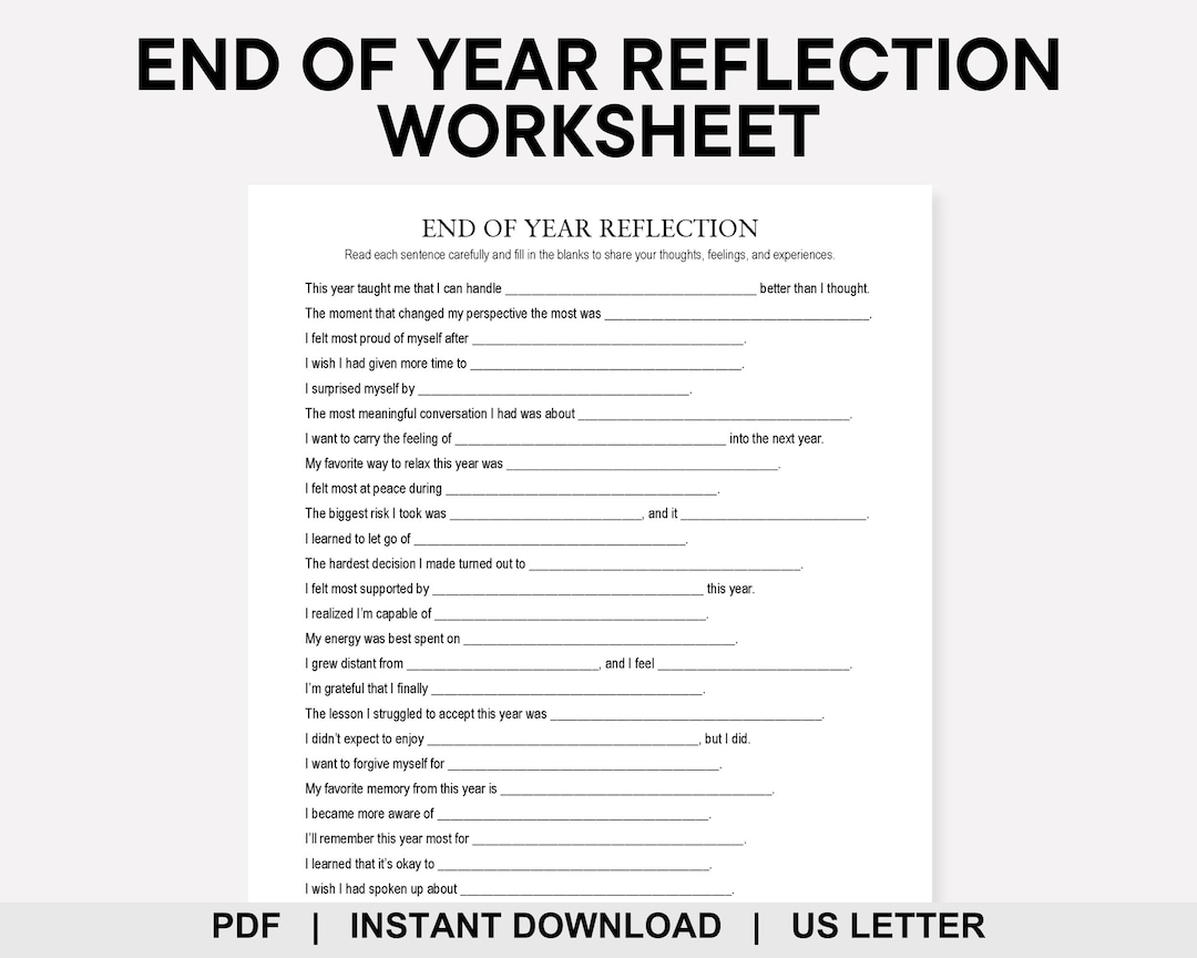 End of Year Reflection Worksheet, Yearly Review, Year in Review, Yearly ...