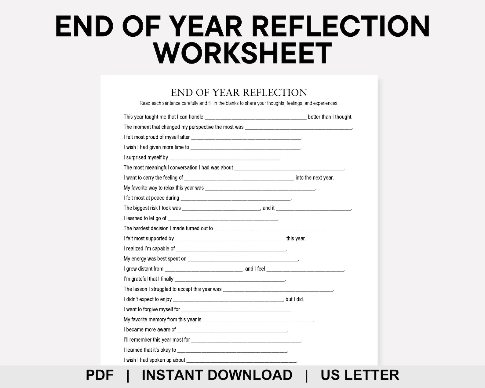End of Year Reflection Worksheet, Yearly Review, Year in Review, Yearly ...