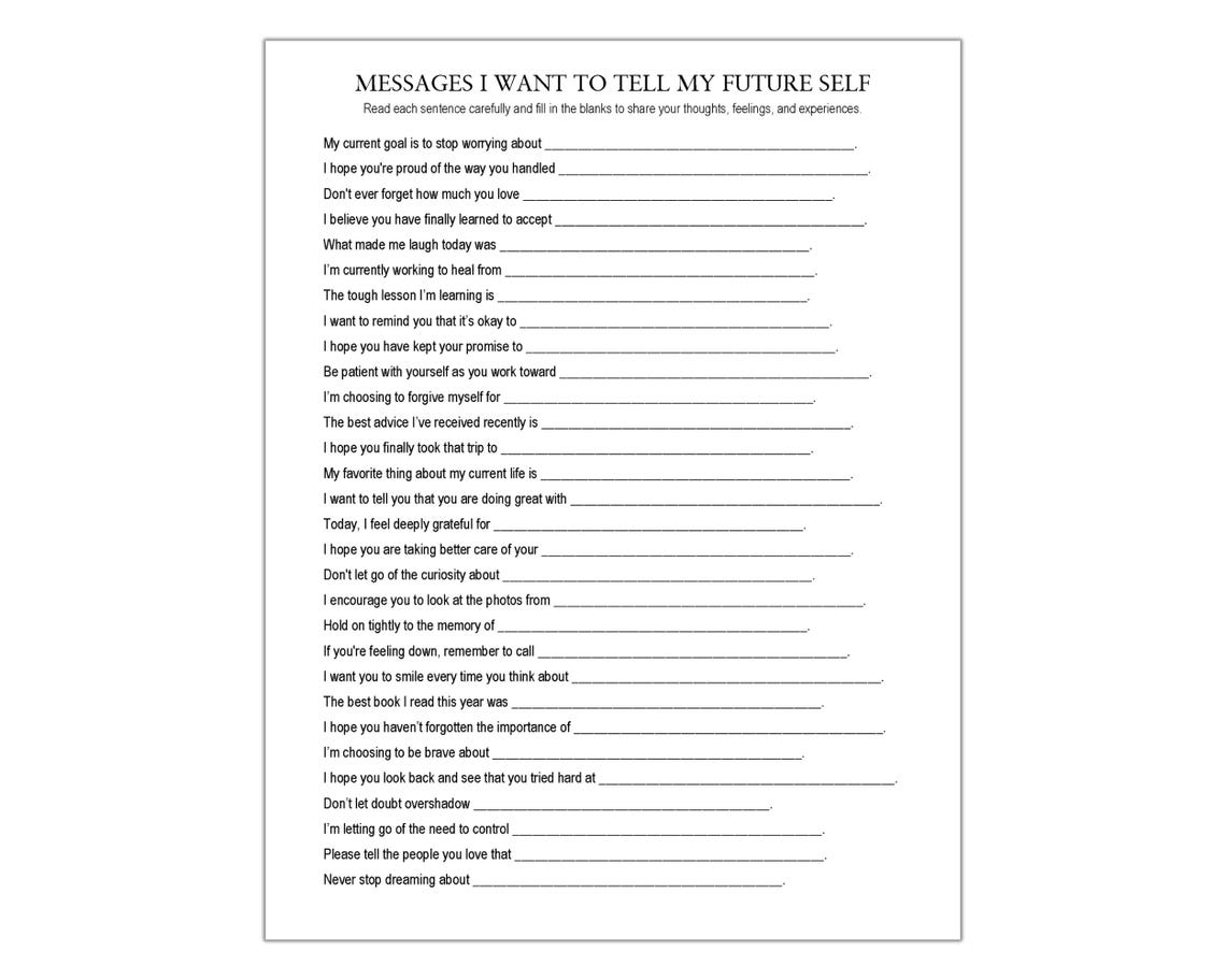 Messages I Want to Tell My Future Self Worksheet, Self Reflection, Self ...