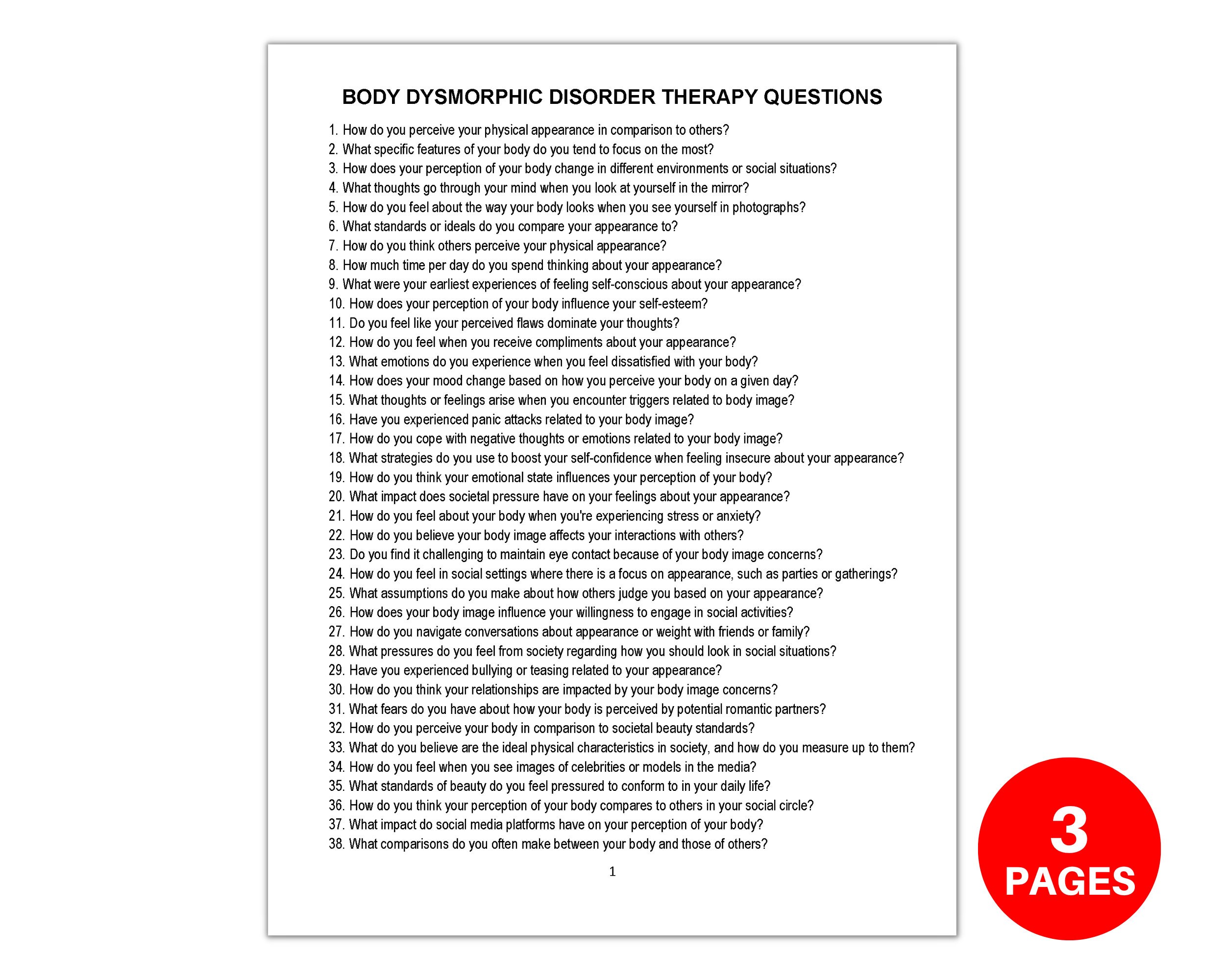 Body Dysmorphic Disorder Therapy Questions, Body Dysmorphia Questions ...