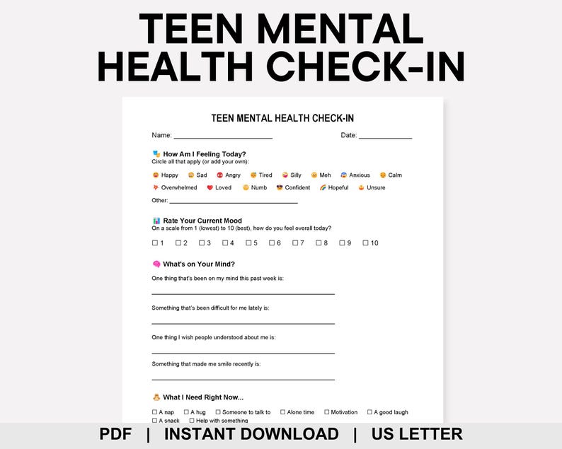Teen Mental Health Check In, Teen Therapy, Adolescent Therapy, School ...