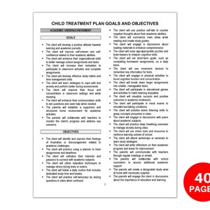 Child Treatment Plan Goals and Objectives, Therapy Goals and Objectives ...
