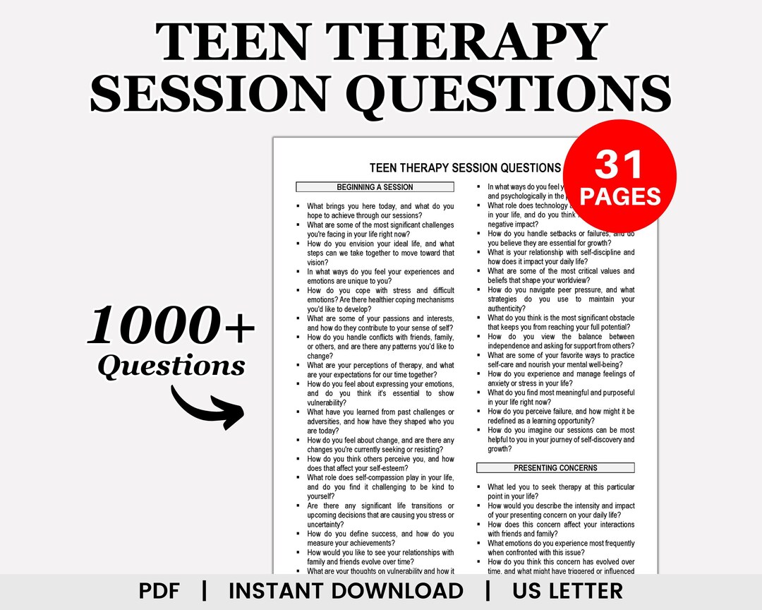 Teen Therapy Session Questions, Teen Check in Questions, Teen ...