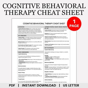 Cognitive Behavioral Therapy Cheat Sheet, CBT Cheat Sheet, CBT Skills ...