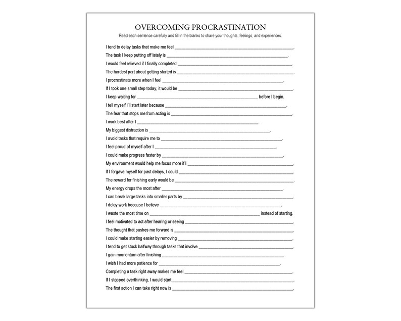 Overcoming Procrastination Worksheet, Executive Function, Time ...