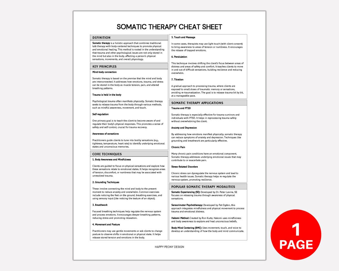Somatic Therapy Cheat Sheet, Somatic Experiencing, Somatic ...