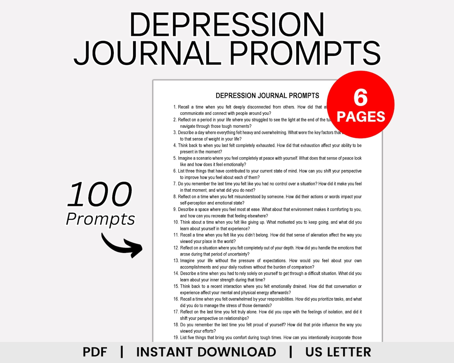 Depression Journal Prompts, Journal Prompts for Depression, Depressive ...