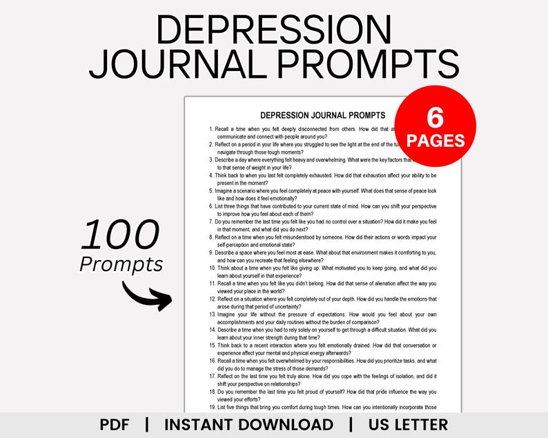 Depression Journal Prompts, Journal Prompts for Depression, Depressive ...