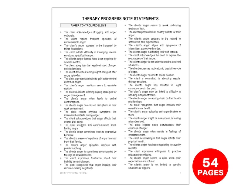 Therapy Progress Note Statements, Progress Notes, Progress Report ...