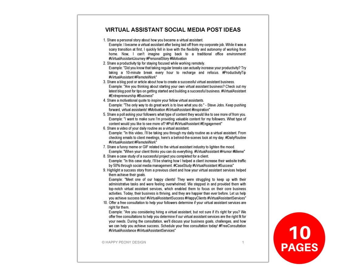 Virtual Assistant Social Media Post Ideas, Virtual Assistant Templates ...