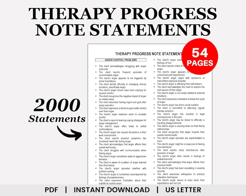 Therapy Progress Note Statements, Progress Notes, Progress Report ...