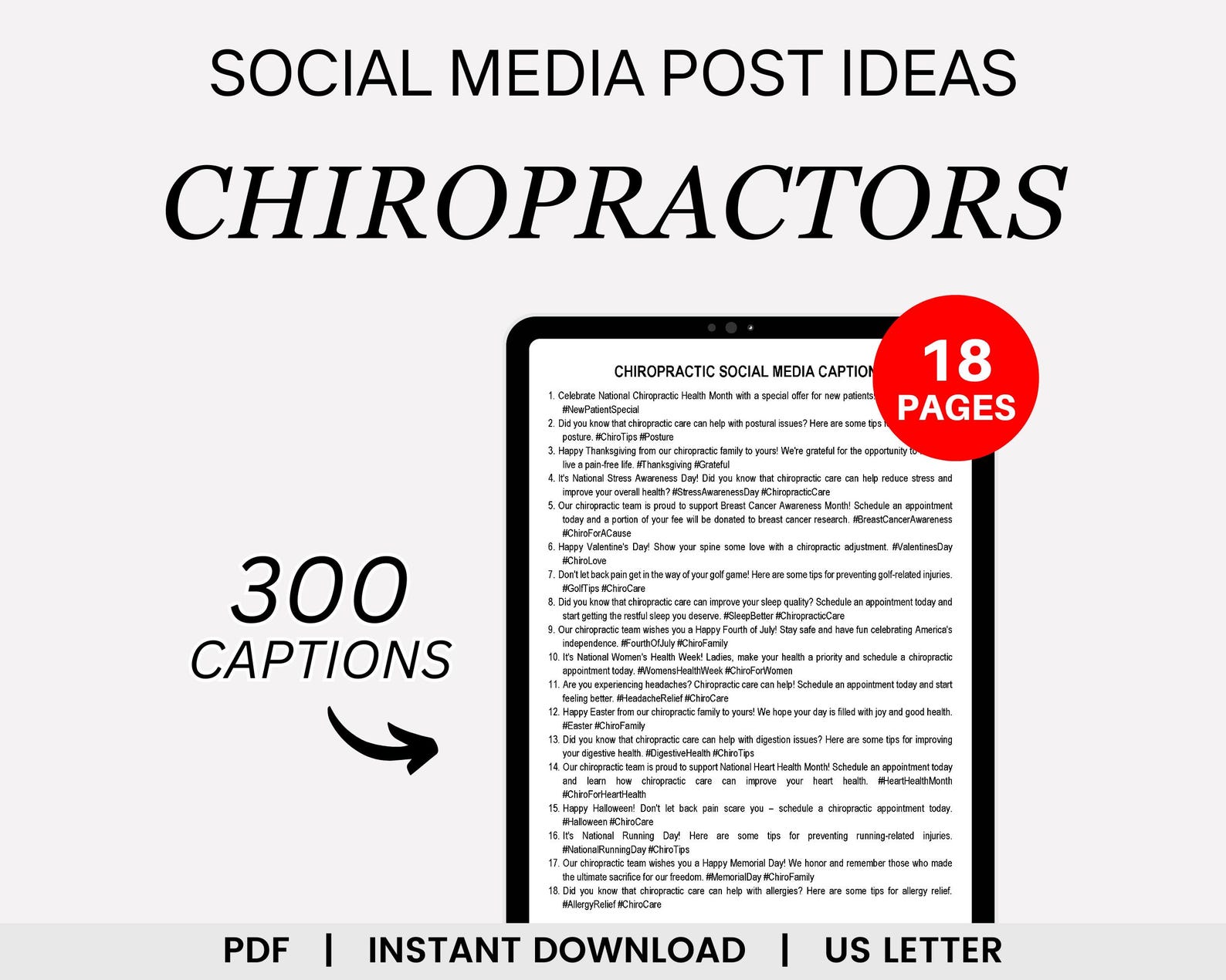 Chiropractic Social Media Captions, Chiropractic Marketing Templates ...