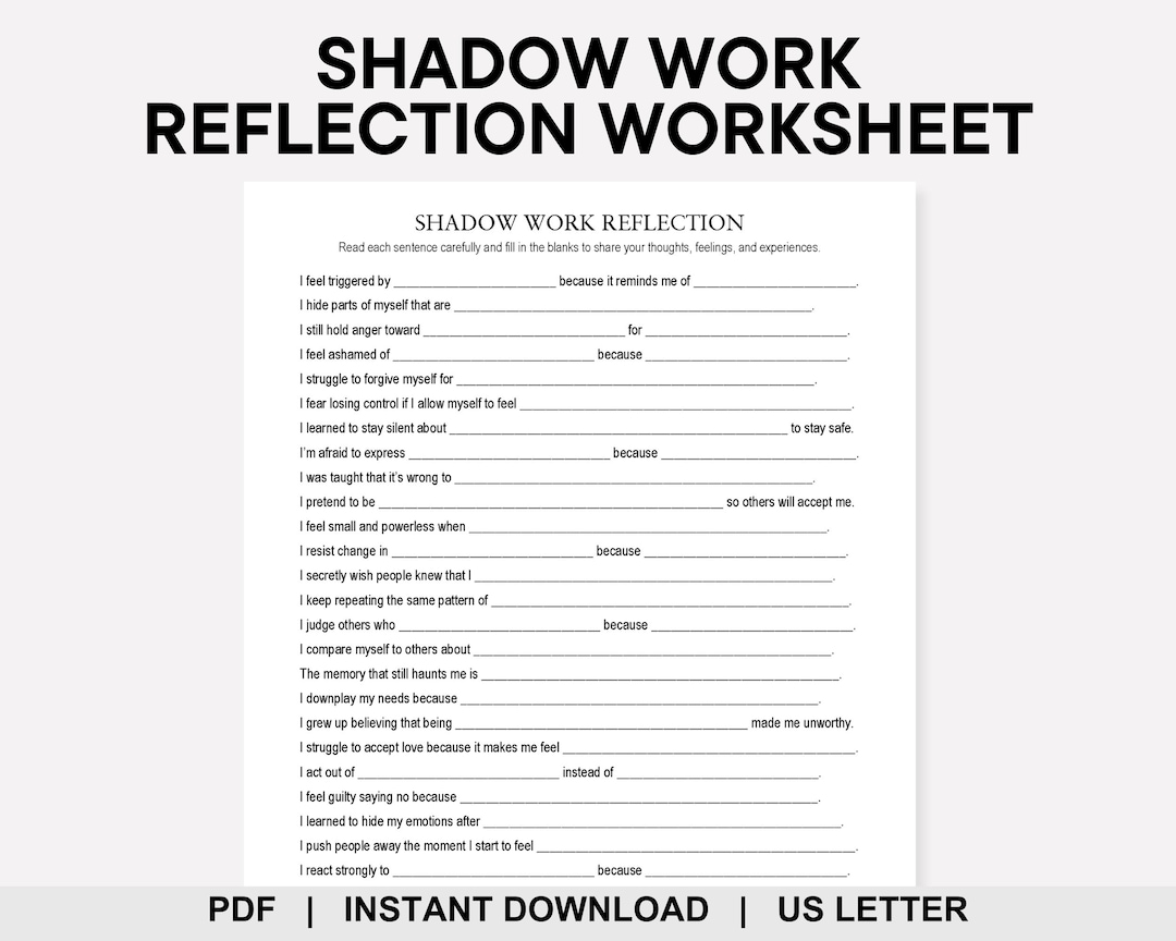 Shadow Work Reflection Worksheet, Inner Child, Trauma Healing, Self ...