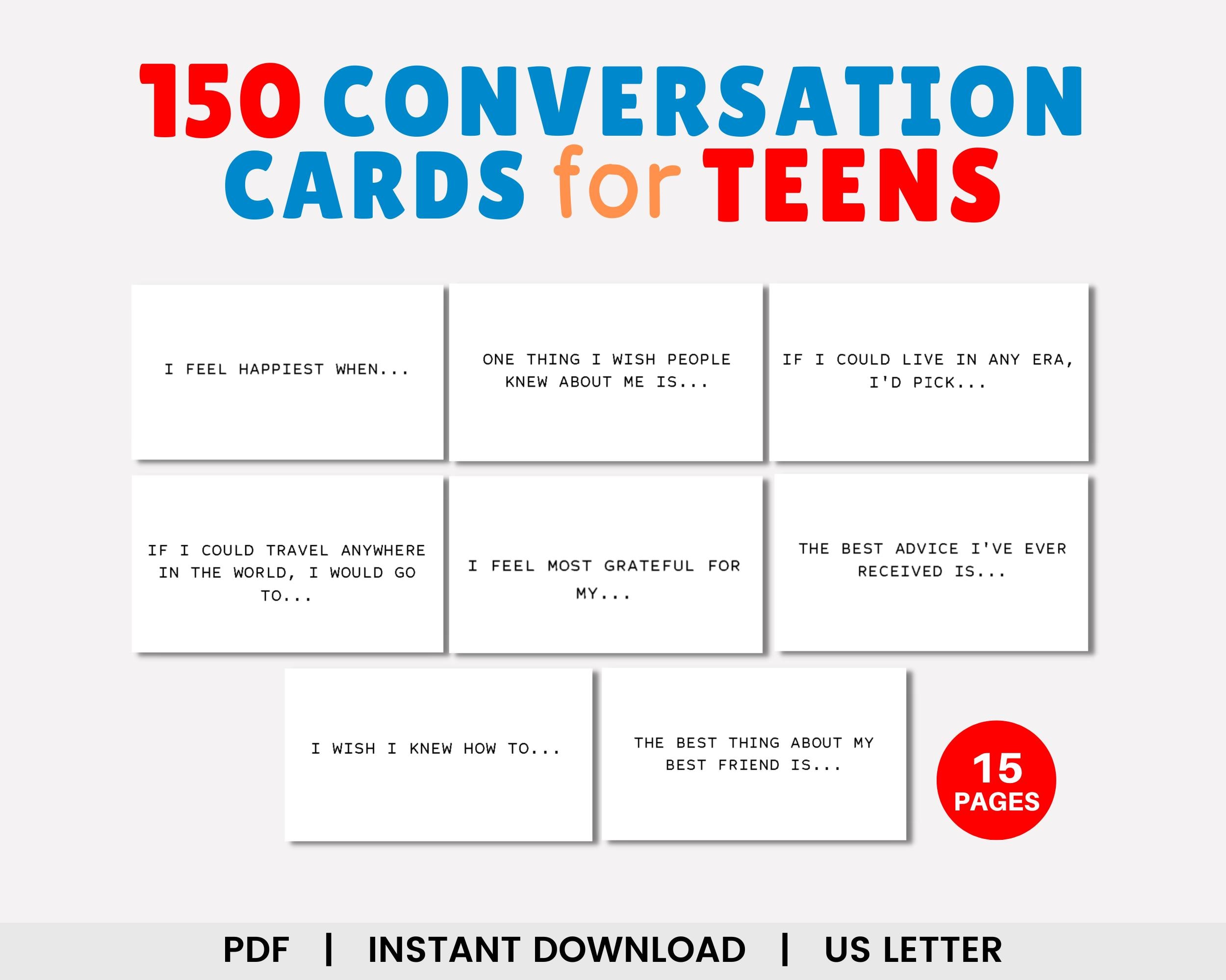 Conversation Cards for Teens, Conversation Starter Cards, Family ...