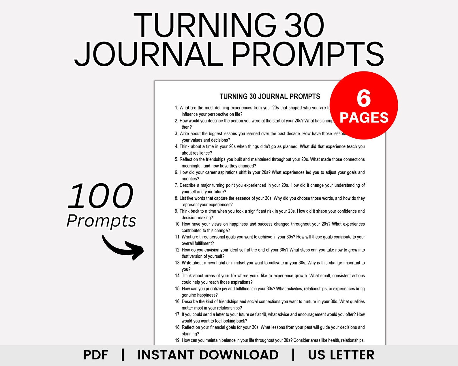 Turning 30 Journal Prompts, 30th Birthday Journal, 30 Birthday Journal ...